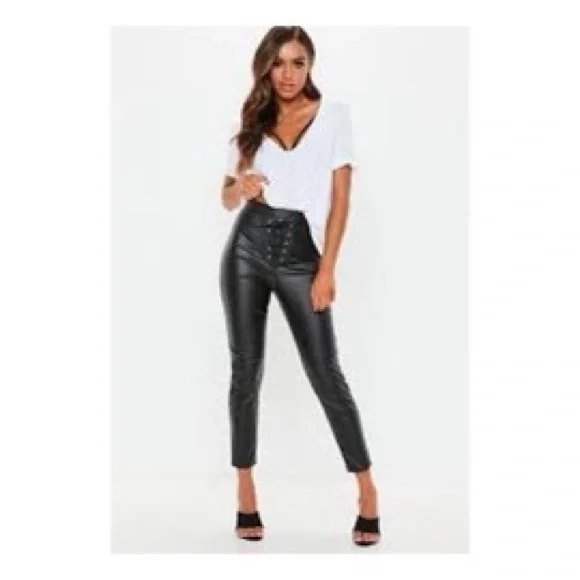 Missguided | Pants & Jumpsuits | Missguided Lace Up Leather Trousers ...